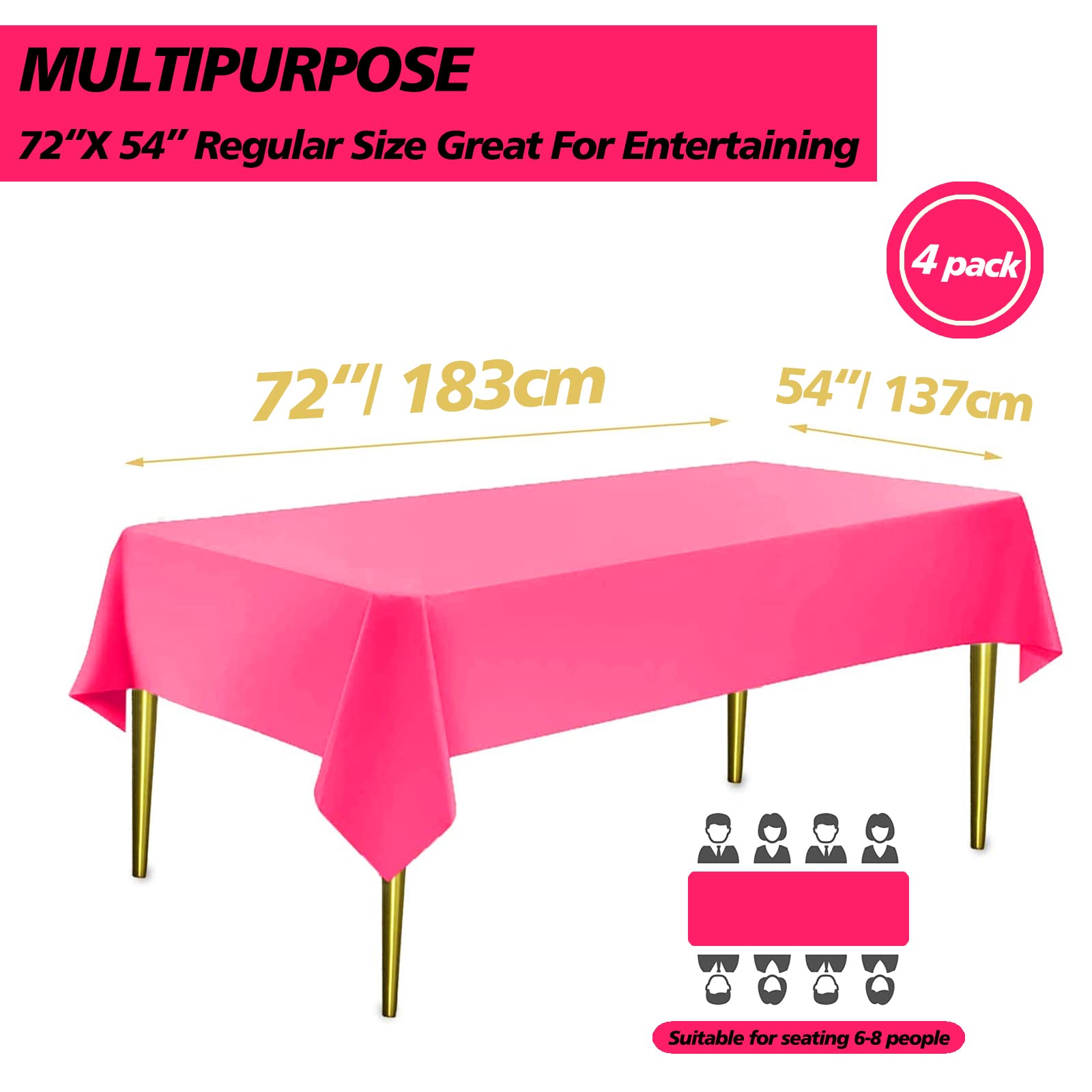PKNOON Plastic Table Cloth 2 Pack Table Cloths for Parties Rectangle Tablecloth Black Gold Party Table Cover Party Table Cloths Disposable for Baby Shower Birthday Graduation Decorations 54" X 108"