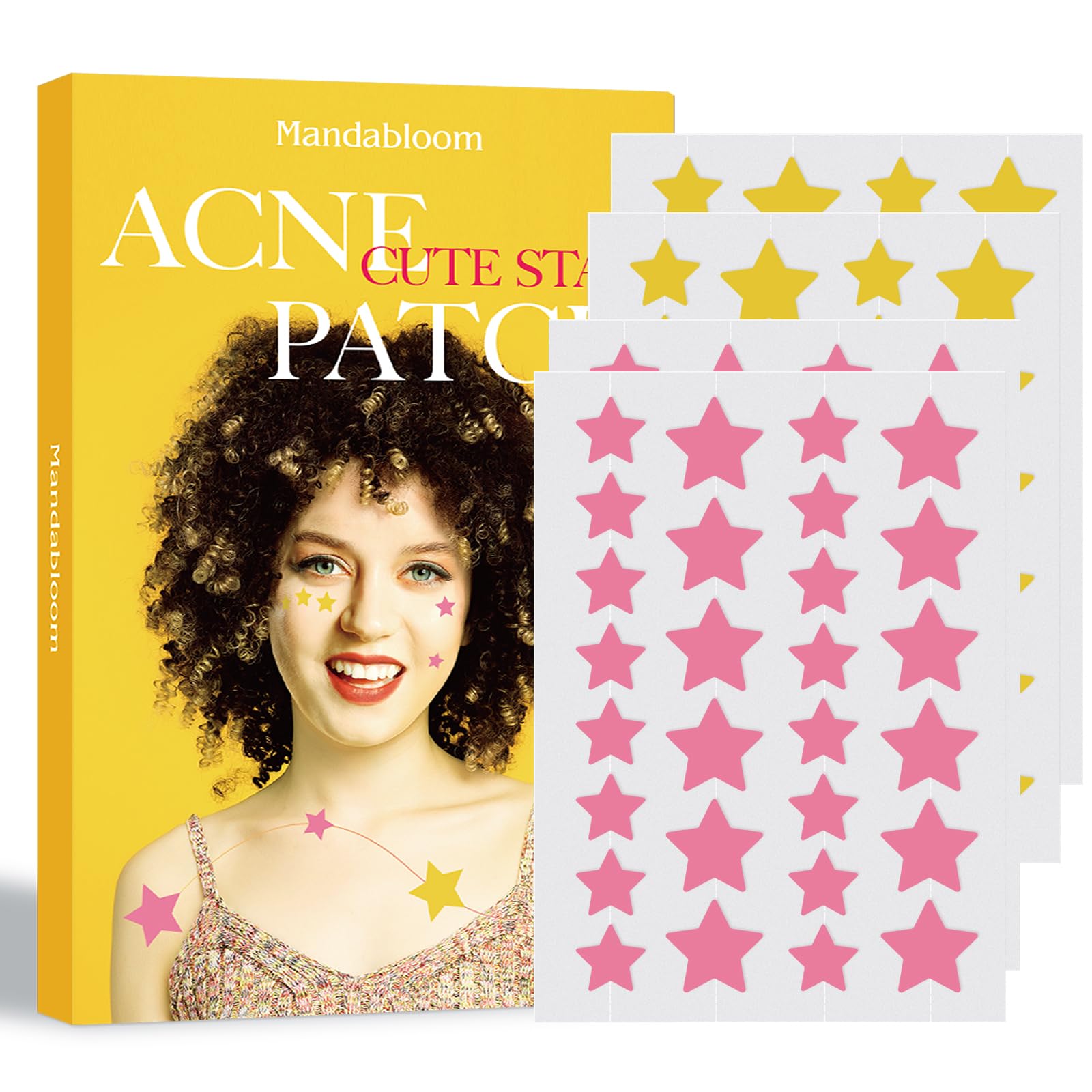 Mandabloom Acne Patches Pimple Patches, Pink & Yellow Star Shaped Absorbing Cover Patch, Hydrocolloid For Face Zit Patch Dots, Add Tea Tree Oil, 112 14mm 12mm