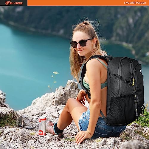 SKYSPER Hiking Backpack 30L Lightweight Packable Travel Daypack Waterproof Hiking Daypack for Women Men(Black)