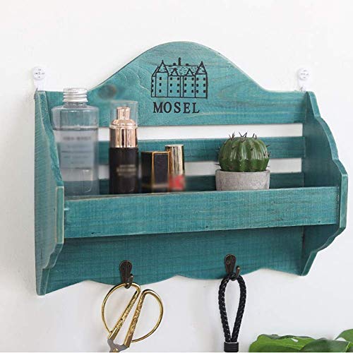 PIBM Stylish Simplicity Shelf Wall Mounted Floating Rack Shelves Retro Solid Wood Hook up Key Storage Multifunction Living Room Clothing Store, a , 33x10x28cm