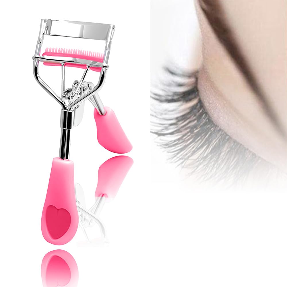 MICPANG Eyelash Curlers with Comb Built in Eye Lash Curler with Brush Mini Small Best Lash Tool Portable Compact Makeup Lash Separator Black and Pink (2 PCS)