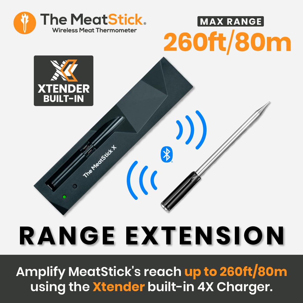 MeatStick X (One Probe Set) | Smart Wireless Meat Thermometer | 260ft Range Digital Food Probe with Bluetooth | for Smoking, Grilling, BBQ, Air Fryer, Deep Frying, Oven, Sous Vide, Rotisserie