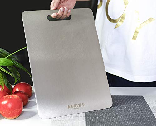 KORVOS 304 Food-Grade Stainless Steel Cutting Boards for Kitchen, Butcher Block Board for Meat, Cheese, Vegetable, Heavy Duty Chopping Board, Easy to Clean