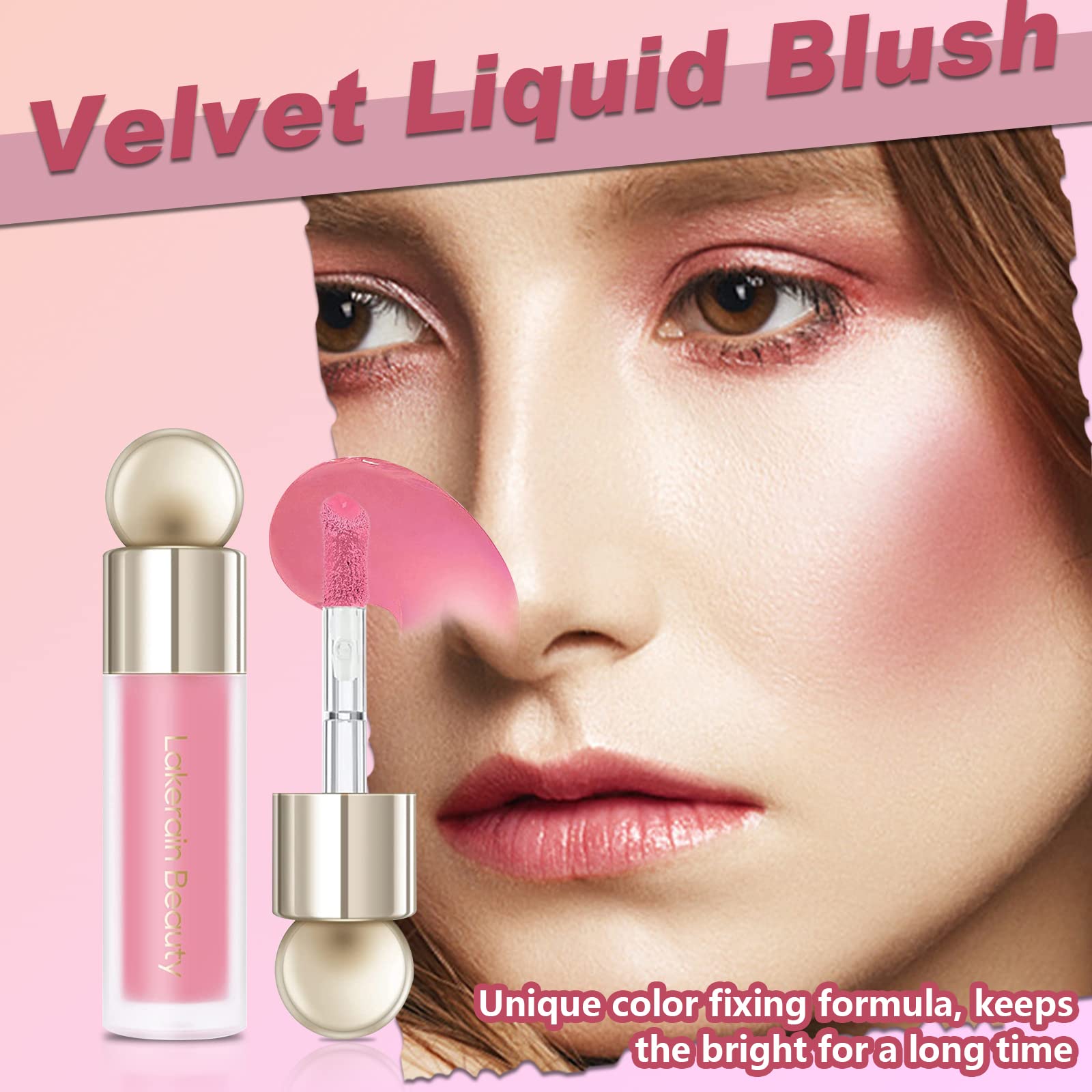 NewBang Liquid Blush, Natural Matte Finish, Hazy Dewy Cheek Tint, Beauty Soft Dewy Blush, Moisturizing Lightweight Blendable High Pigment, Soft Cream Face Blusher Makeup Breathable Feel #02Happy Pink