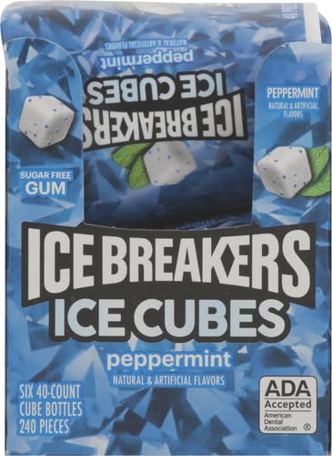 ICE BREAKERS Ice Cubes Peppermint Sugar Free Chewing Gum Bottles, 3.24 oz (6 Count, 40 Pieces)