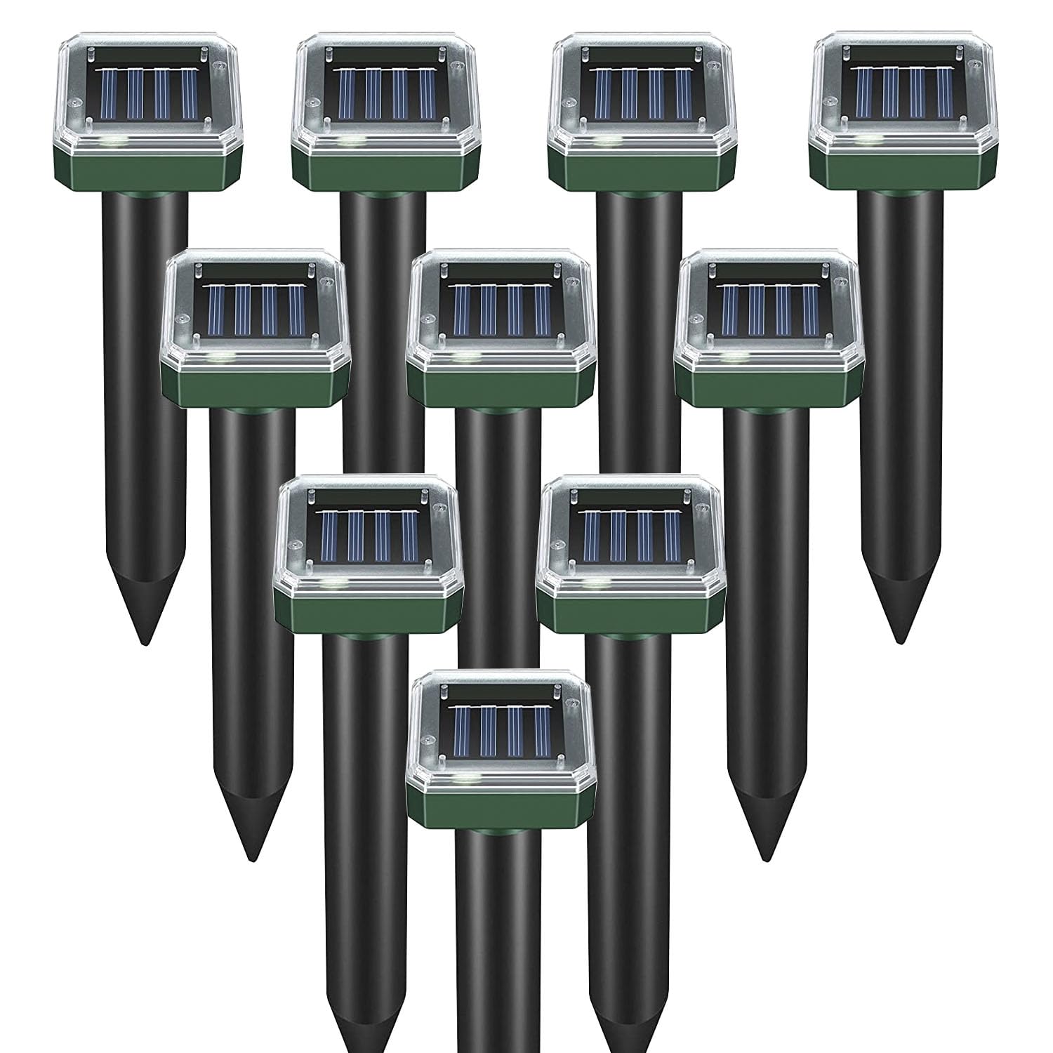 Mole Repellent in Lawn Snake Repellent Solar Powered,Groundhog Repellent Stakes,Animal Control, Vole Deterrent Waterproof Spikes Drive Away Burrowing Animals from Lawns and Yard,10 Pack