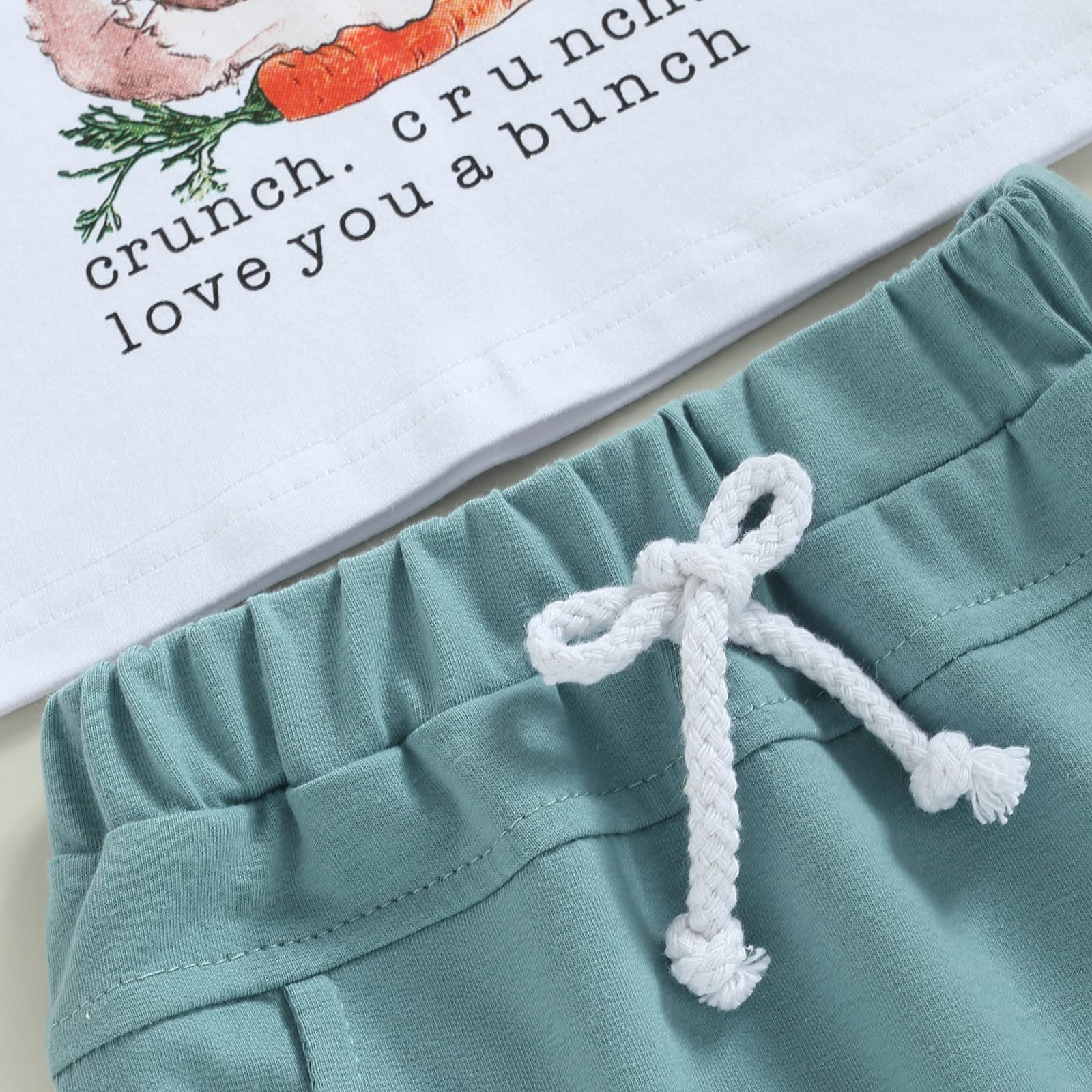 Newborn Baby Boy Easter Outfit Bunny Print Short Sleeve T-shirt Top Shorts Set 2Pcs Infant Summer Clothes (White, 18-24 Months)