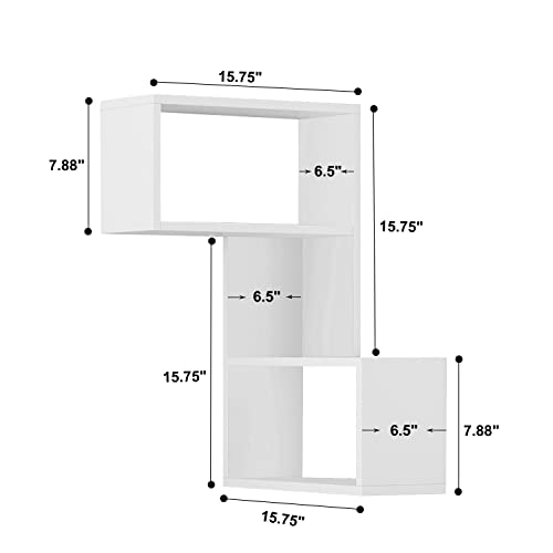 RANK Corner Shelf Wall Mounted, White Corner Shelves, Floating Corner Bookcase, Wall Storage Shelves for Wall Decor Living Room, Bedroom, Bathroom