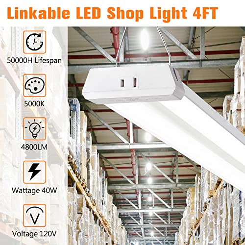 OOOLED 10 Pack LED Shop Light 4FT, 42W 4800LM 5000K Daylight Linkable LED Shop Light, Plug in Shop Light with Pull Chain (ON/Off), 4 Foot LED Shop Lights for Workshop, Garage, Shop