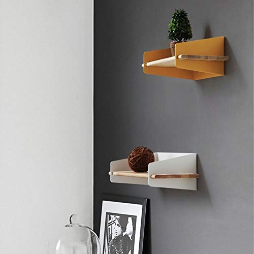 PIBM Stylish Simplicity Shelf Wall Mounted Floating Rack Wooden Collections Living Room Creative,3 Sizes,6 Colors Avaliable, Yellow , 29.5X10X15cm