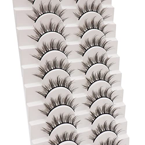 Manga Lashes, False Eyelashes 10 Pairs Natural Anime Lashes with Clear Band Wispy Soft Cosplay Lashes Look Like Lash Clusters Individual Lashes (MM Eyes)