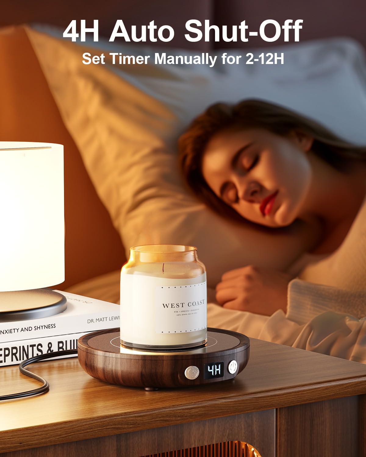 SWEETFULL Mug Warmer, 36W Coffee Cup Warmer for Desk with 3-Temp Settings Display, 2-12H Timer, Candle Warmer Plate, Coffee Accessories for Women Men Mom Dad - Wood