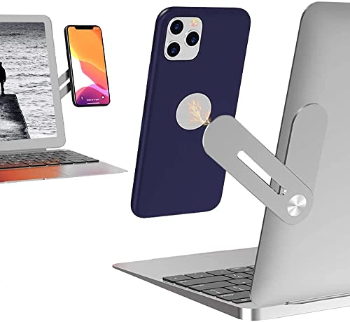 Magnetic Laptop Phone Holder | Side Mount Clip Stand Computer Monitor Expansion Bracket Slim Portable Foldable Smartphone Improve Office Efficiency, Silver