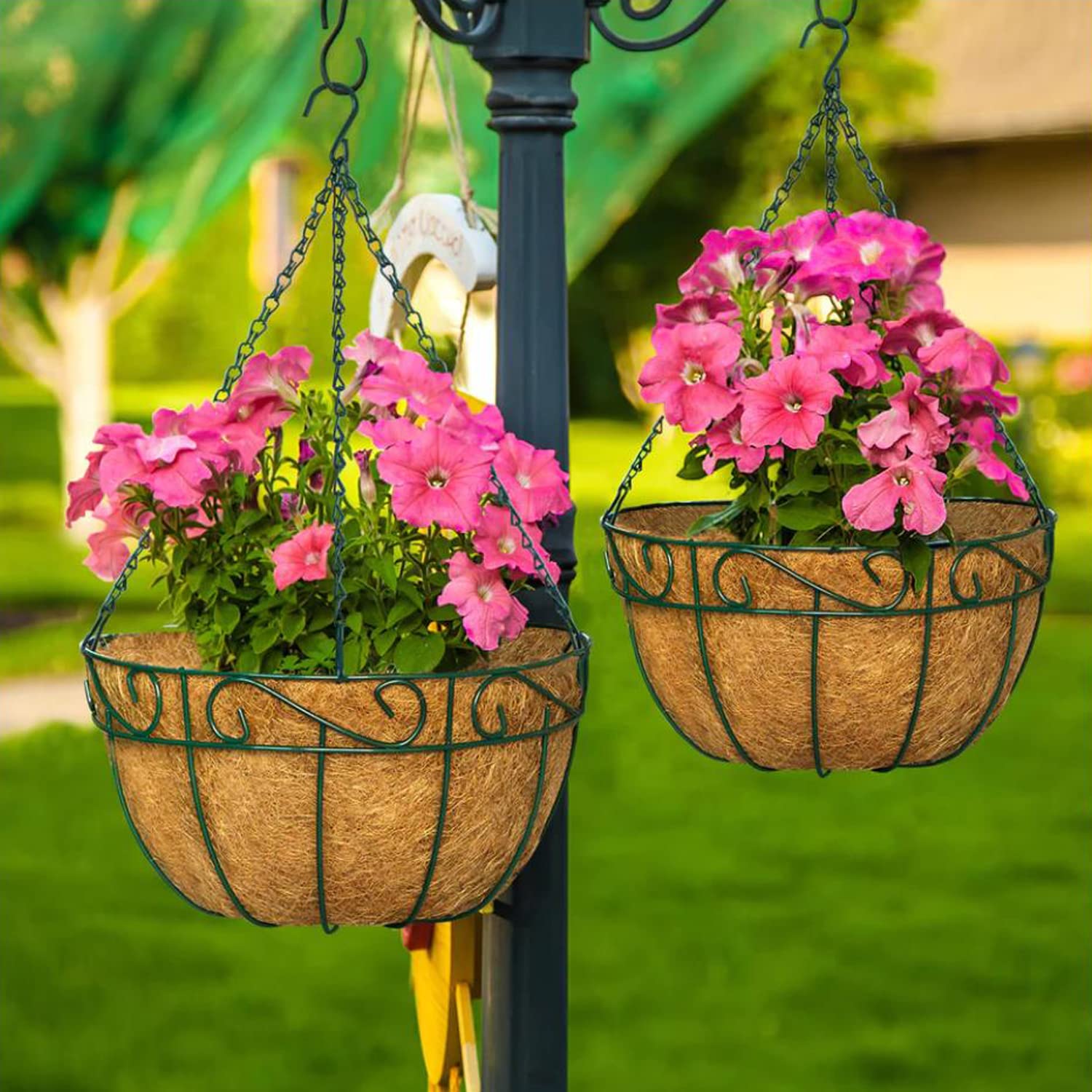 LCHUANG Coco Liners for Planters - 4 Pack 14 Inch Round Hanging Basket Liners, 100% Natural Coconut Fiber Replacement Liners for Hanging Baskets Planters Flowers, Plants, Vegetables (14'' Pack of 4)