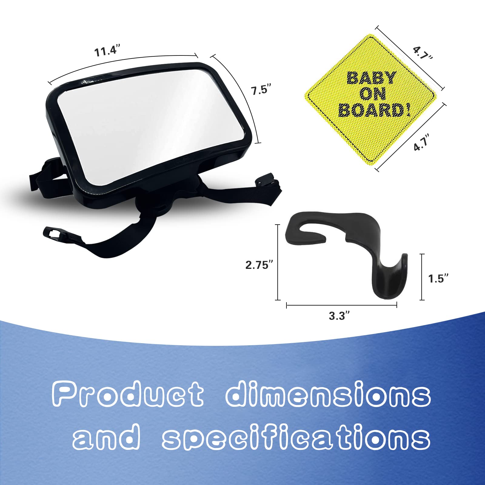 Molly & Nemo baby car mirror,Car Mirror Baby Rear Facing Seat,Car Seat Mirror With Wide Angle,Shatterproof & Adjustable, Crash Tested & Certified for Safety