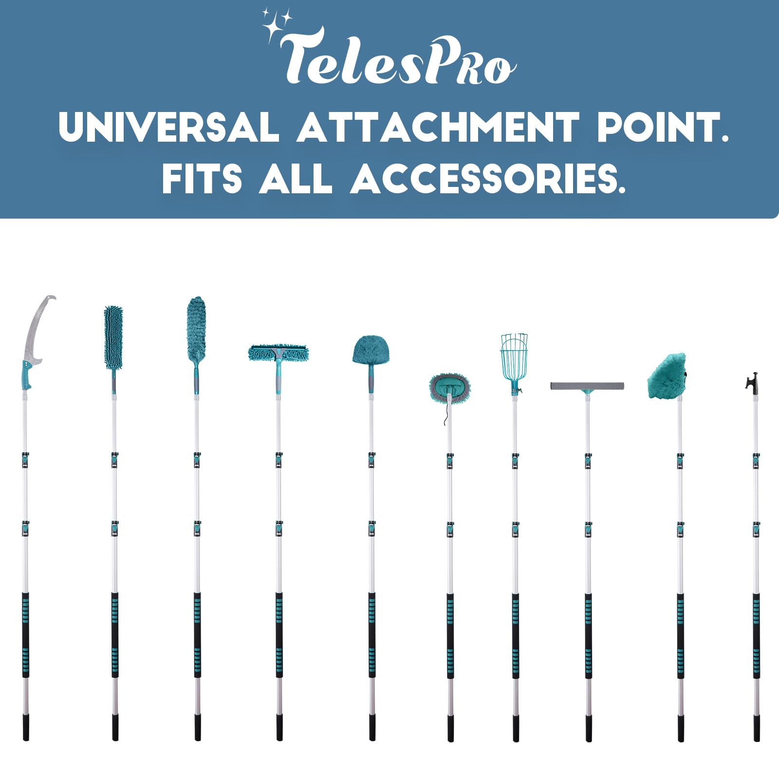 TelesPro 5-12FT Telescoping Extension Pole | Lightweight Aluminum Rod | Multi-Purpose Extendable Pole with Universal Twist-on Metal Tip | Ideal for Painting, Dusting, Window Cleaning,Tree Sawing