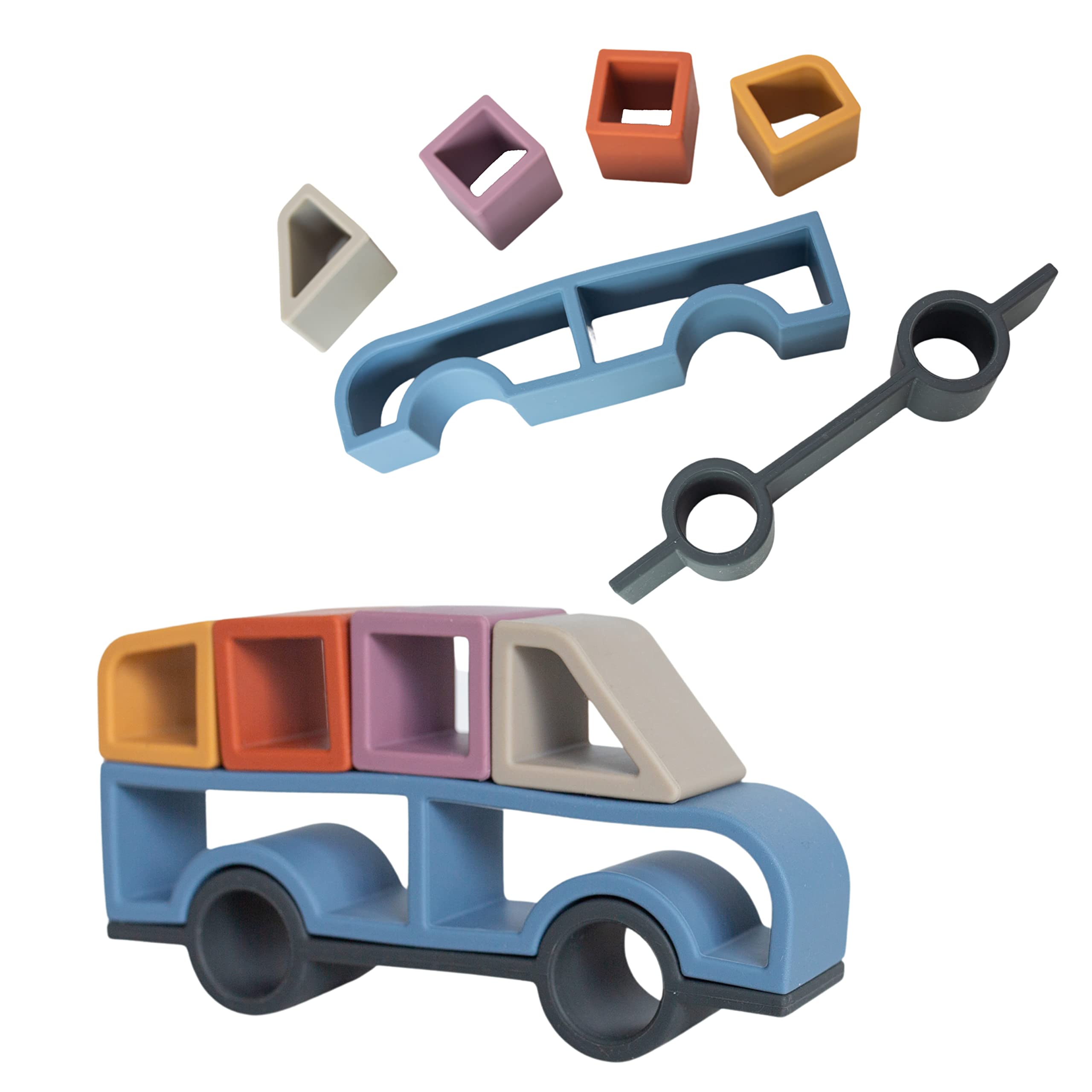 Mango Co. Silicone Toy Car Blocks Baby Teether Montessori Toys Stacking Car Building Block Set Learning Educational Sensory Toy Soft Stacking Blocks for Infant and Toddler(1 Pack, Sand)