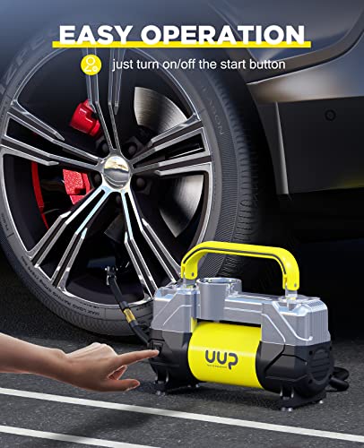 UUP Tire Inflator Air Compressor, 150PSI 12V DC Double Cylinders Heavy Duty Portable Air Pump w/Emergency LED Light for Truck, SUV, Car, RV