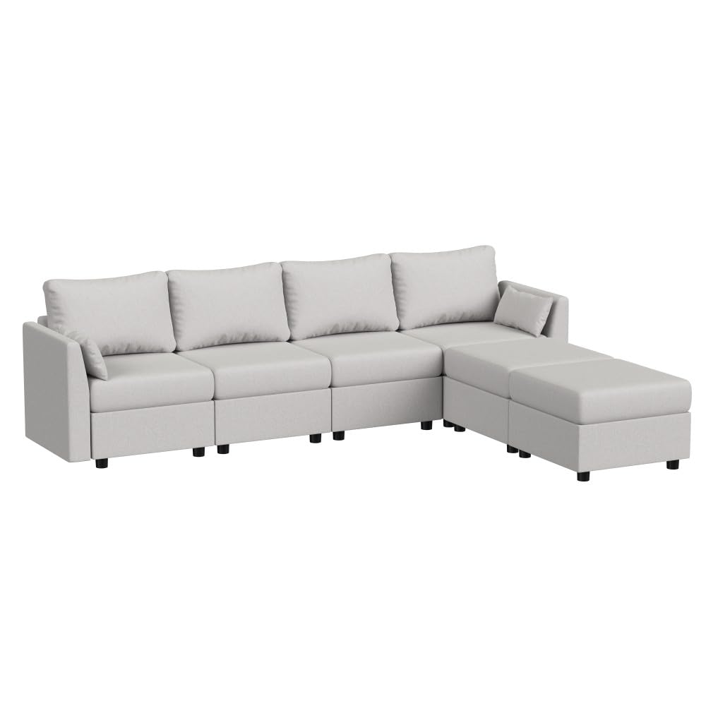 Mangodan Modular Sectional Sofa with Storage, Convertible 6 Seat Sectional Couches for Living Room, U Shaped Sectional Sofa with Chaise, Comfy Sectional Sleeper Sofa, High Supportive sponge-Light Grey