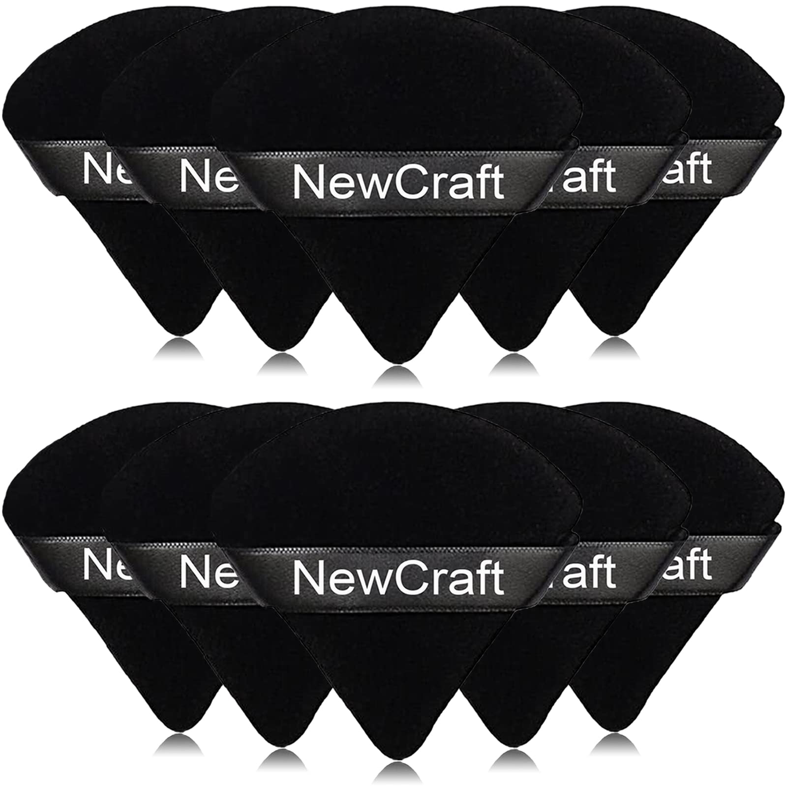 NewCraft 10 Pieces Powder Puffs Set for Face Makeup, Triangle Puff Soft Velour Loose Powder Mineral with Delicate Ribbon, Cosmetic Setting Puff Cute Beauty Make Up Tool