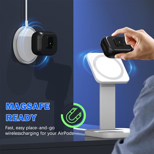 RFUNGUANGO for Airpods Pro 2nd Generation (HaloLock), Compatible with Airpods Pro Cases 2nd/1st Generation (2022/2019), Magnetic Security Support, Anti-Drop Safety Lock-Black