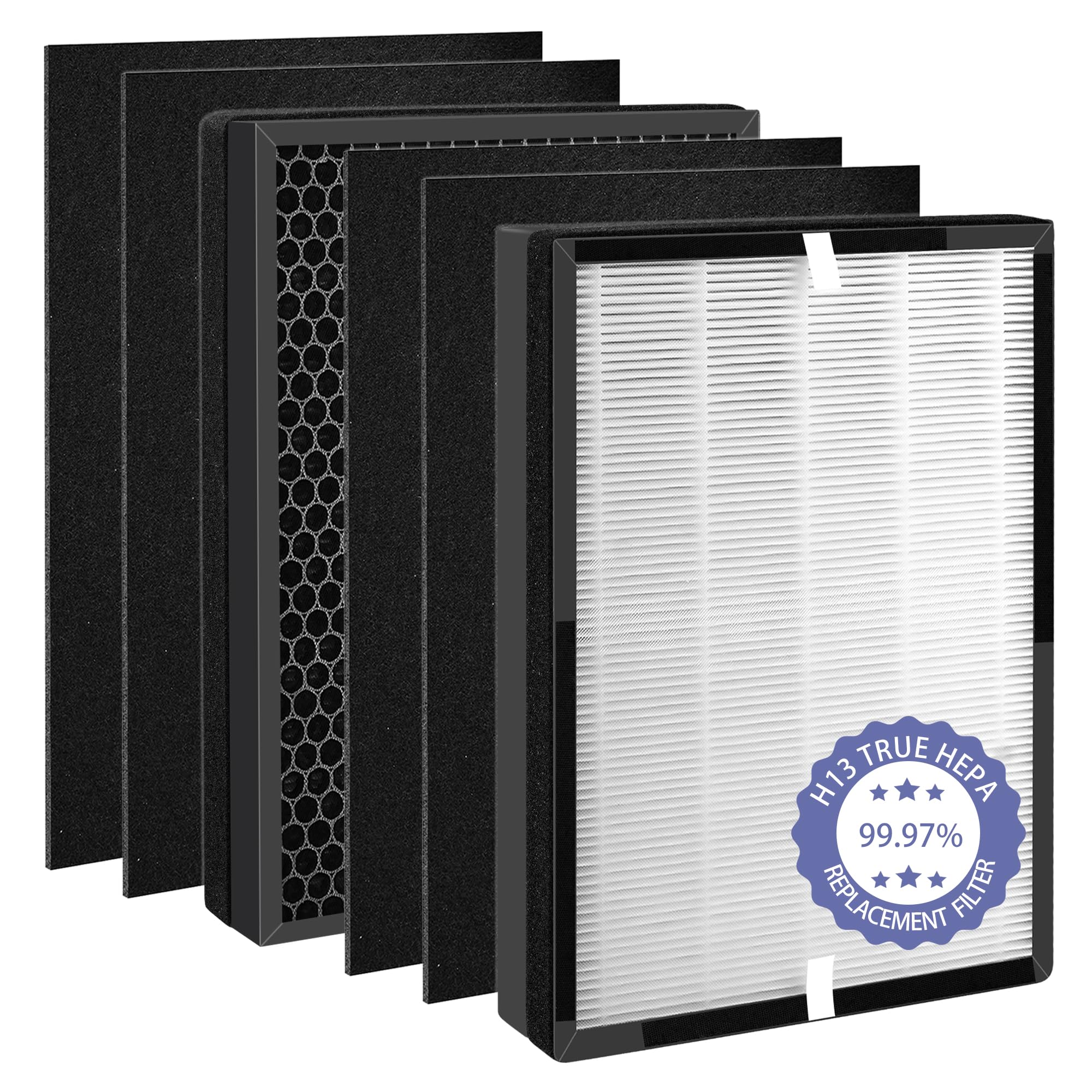 Popurure TT-AP007 Replacement Filter Compatible with TaoTronics TT-AP007 Air Purifier, 2 True HEPA 4-Stage Filtration High-efficiency Activated Carbon + 4 Pre-Filters