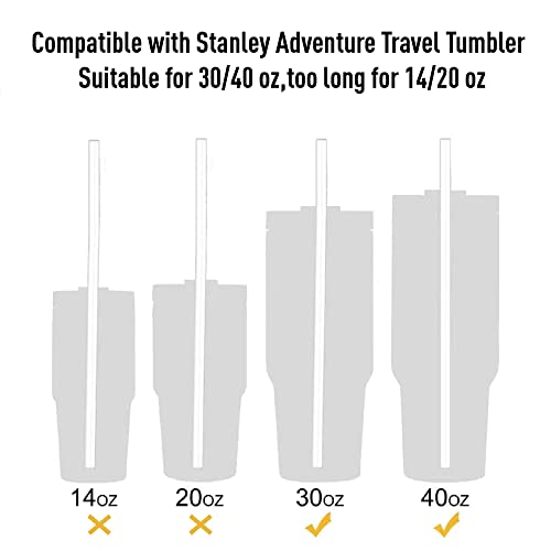 Replacement Straw for 40 oz Stanley Tumbler with Handle, 10 Pack Extra Long Straight Reusable Clear Straws with 2 Cleaning Brushes for Stanley Adventure Quencher Travel Cup Water Bottle Accessories