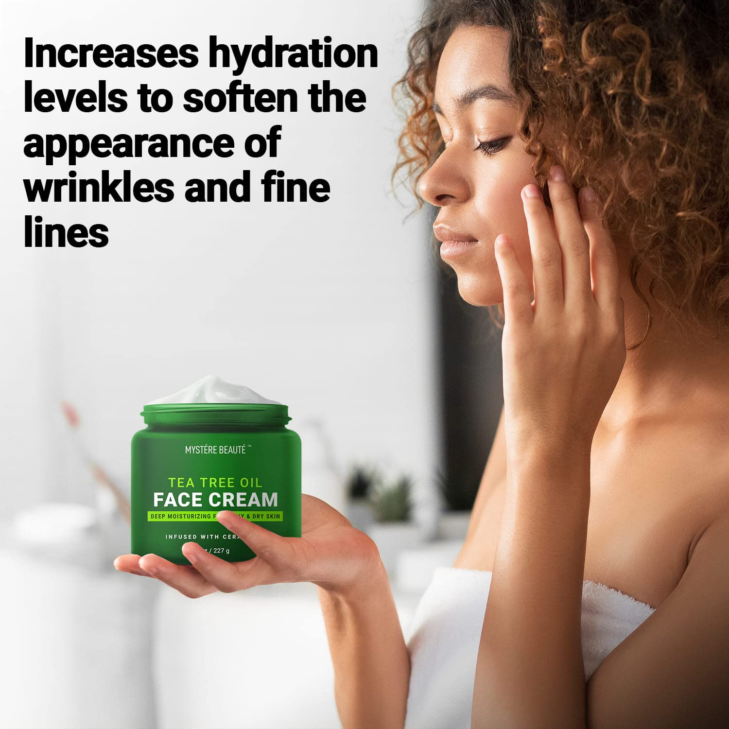 MYSTÉRE BEAUTÉ Tea tree Oil Face Cream Infused with Therapeutic Essential Oils and Vitamin C, Boosts Complexion, Lightens Look of Scars, Soothes Acne, Visibly Reduces Wrinkles - 8 oz