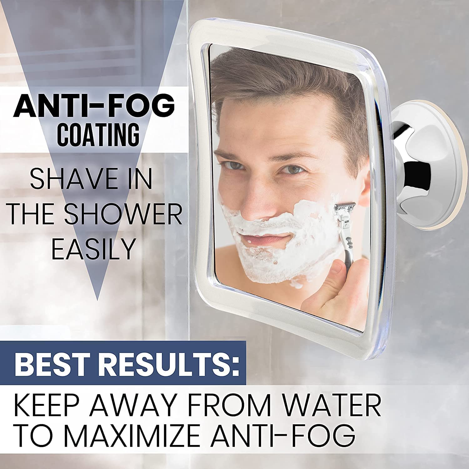 MIRRORVANA Fogless Shower Mirror for Shaving with Upgraded Suction and Black Large & Comfy Hand Held Mirror with Handle (Double-Sided) Bundle