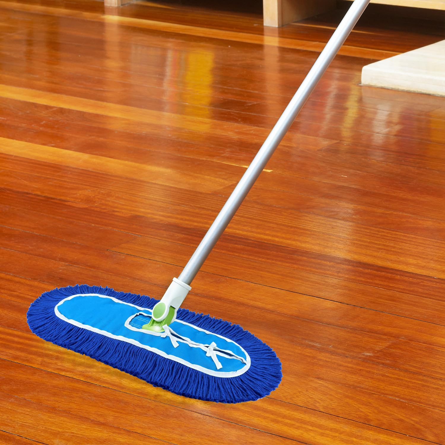 QWORK 2 Pack Cotton Dust Mop Head Refills, 24 x 6in Floor Duster Broom Nylon Dust Mop Replacement Head, for Hardwood Ceramic Marble Tile, Heavy-Duty Refill for Industrial & Residential Use, Blue