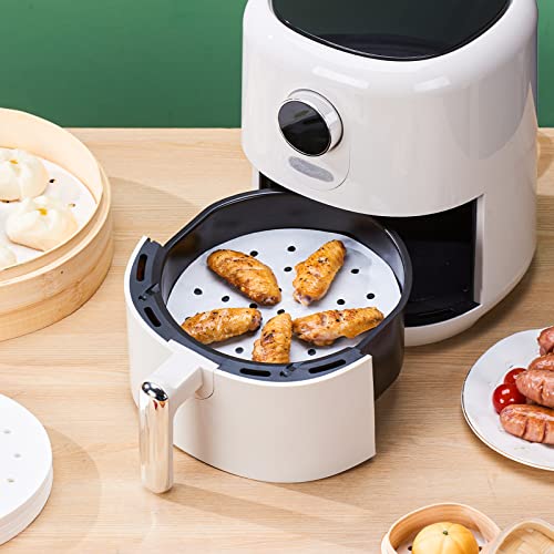 PARACITY 100pcs Air Fryer Parchment Paper Liners, 10in Parchment Paper Sheets, Steamer Liner with Double Layer Vegetable Silicone Oil Design, Non-Stick, Waterproof, Heat Resistant 446℉, Oven,Microwave