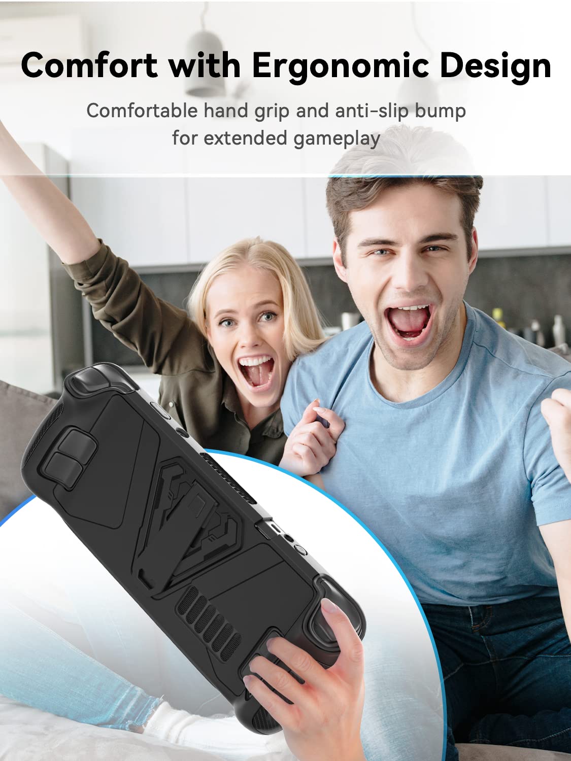 MOJOXR Metal Kickstand Protective Case for Steam Deck-Accurate Cutouts TPU Cover with Stable Stand, Great Case Accessories Fit for Official Carrying Case,Enhanced Comfort and Protection (Black)