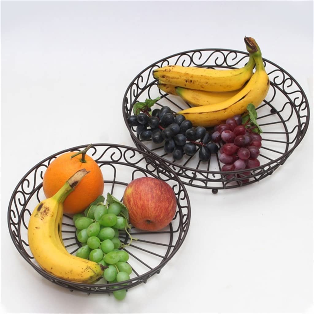 N/A 2 Tier Metal Fruit Plate Basket Detachable Countertop Vintage Hollow Out Black Tray Stand Holder