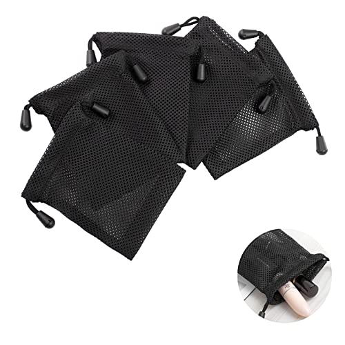 patu Mini Drawstring Mesh Bags, 4" x 5", Size S / A7, 5 Pieces, Beauty Makeup Lipstick Cosmetic Accessories Organizer, Small Travel Kit Storage Nylon Pouch, Black