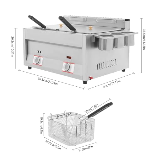 PANEKOLO 10L Commercial Deep Fryer with 2 Baskets and Lid, Countertop Commercial Dual Tank Kitchen Fat Fryer