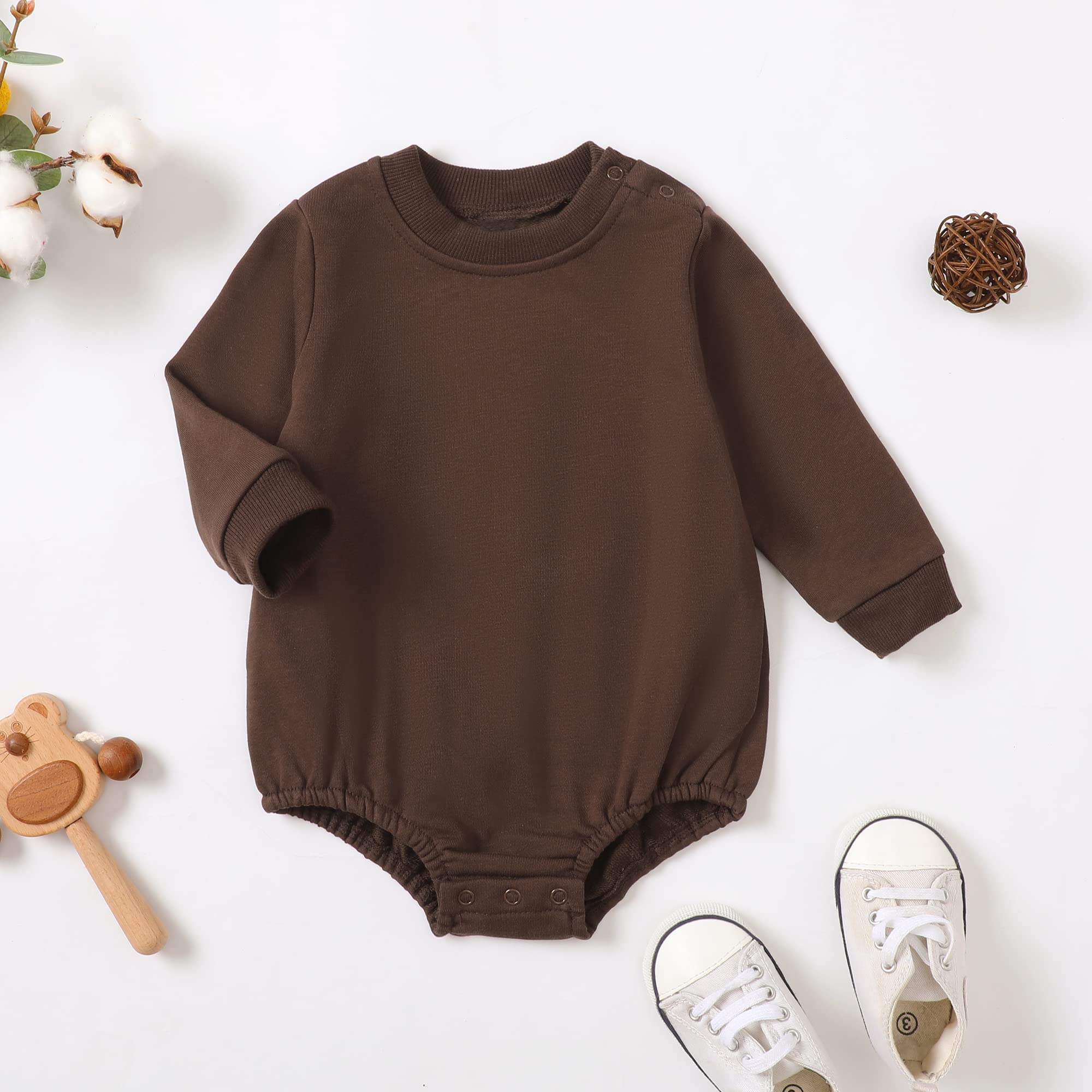 OPAWO Newborn Baby Boy Girl Romper Bodysuit Infant Oversized Sweatshirts Long Sleeve Pullover Sweater Top Fall Winter Clothes(Beige,0-3Months)