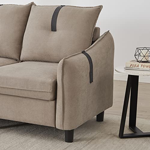 Pingliang Home 80" Sectional Sofas for Living Room, 3 Seat L Shaped Couch with Reversible Ottoman, Modern Linen Fabric Small Sectional Couch for Apartment Small Space, Beige