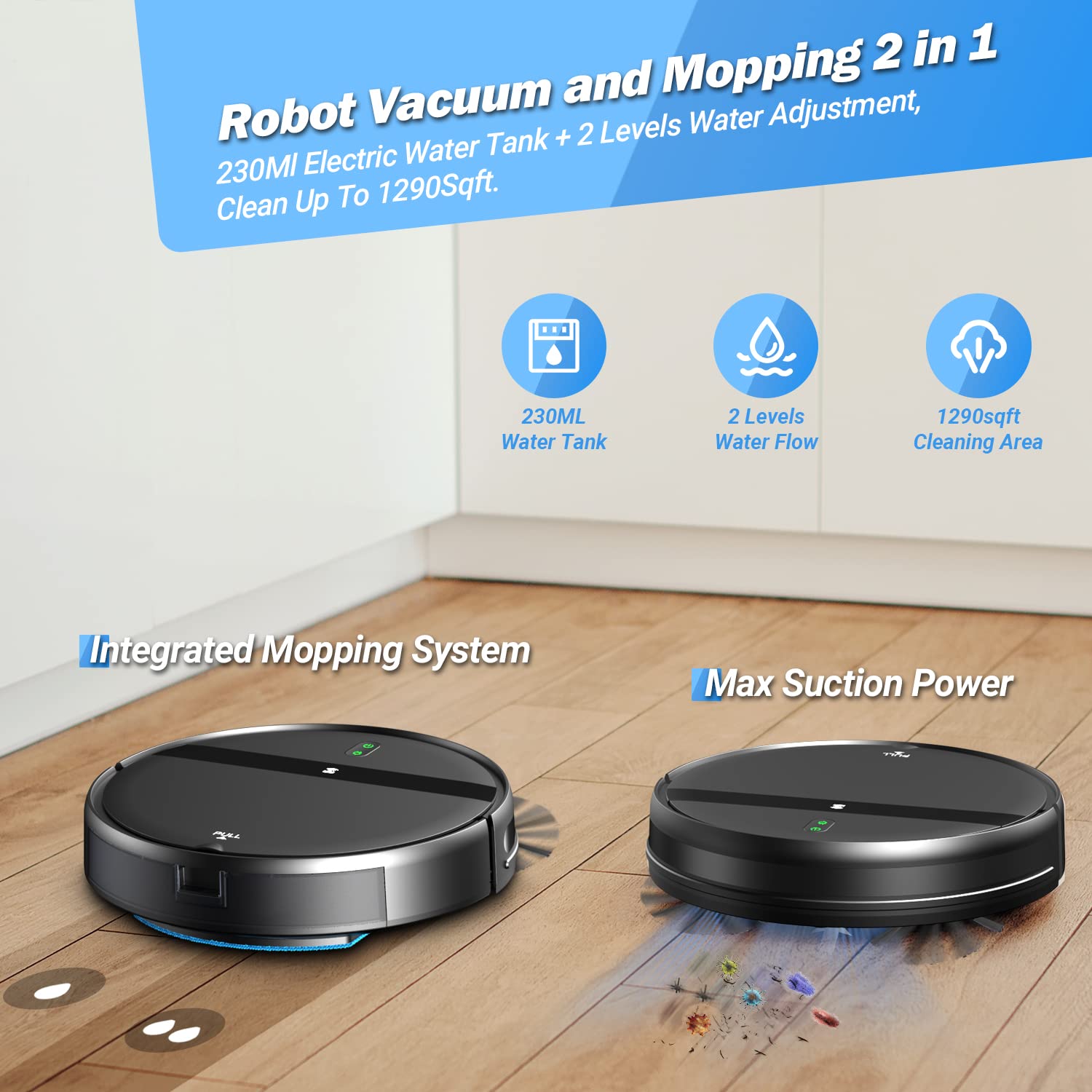 MANVINS Robot Vacuum and Mop Combo, Robotic Vacuum with WiFi/App/Alexa, Tangle-Free Suction, Automatic Recharge, Slim, Quiet, Robot Vacuum Cleaner for Pet Hair/Carpet/Hard Floor