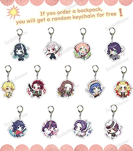 SodaMeow Demon Backpack Nezuko Anime Slayer Bag Kimetsu no Yaiba Kawaii Backpack with USB Charging Port, Free Keychain (A-Muichiro)