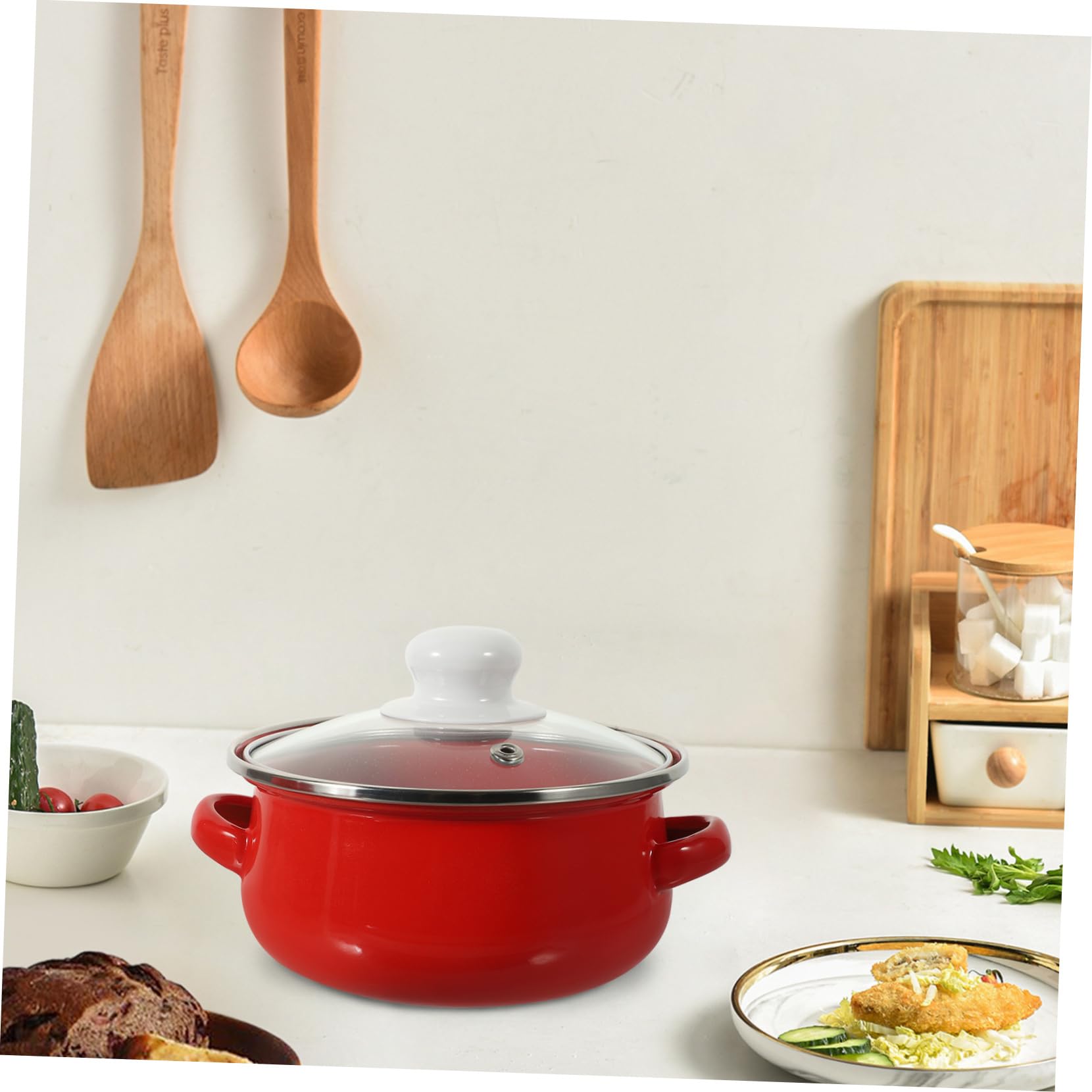 SHOWERORO 3pcs Enamel Pot Enamel Stockpot with Lid Soup Pot with Lid Small Pots for Cooking Quart Stock Noodle Pot Milk Pot Cookware Kitchen Pots With Cover Red Instant Noodle Pot