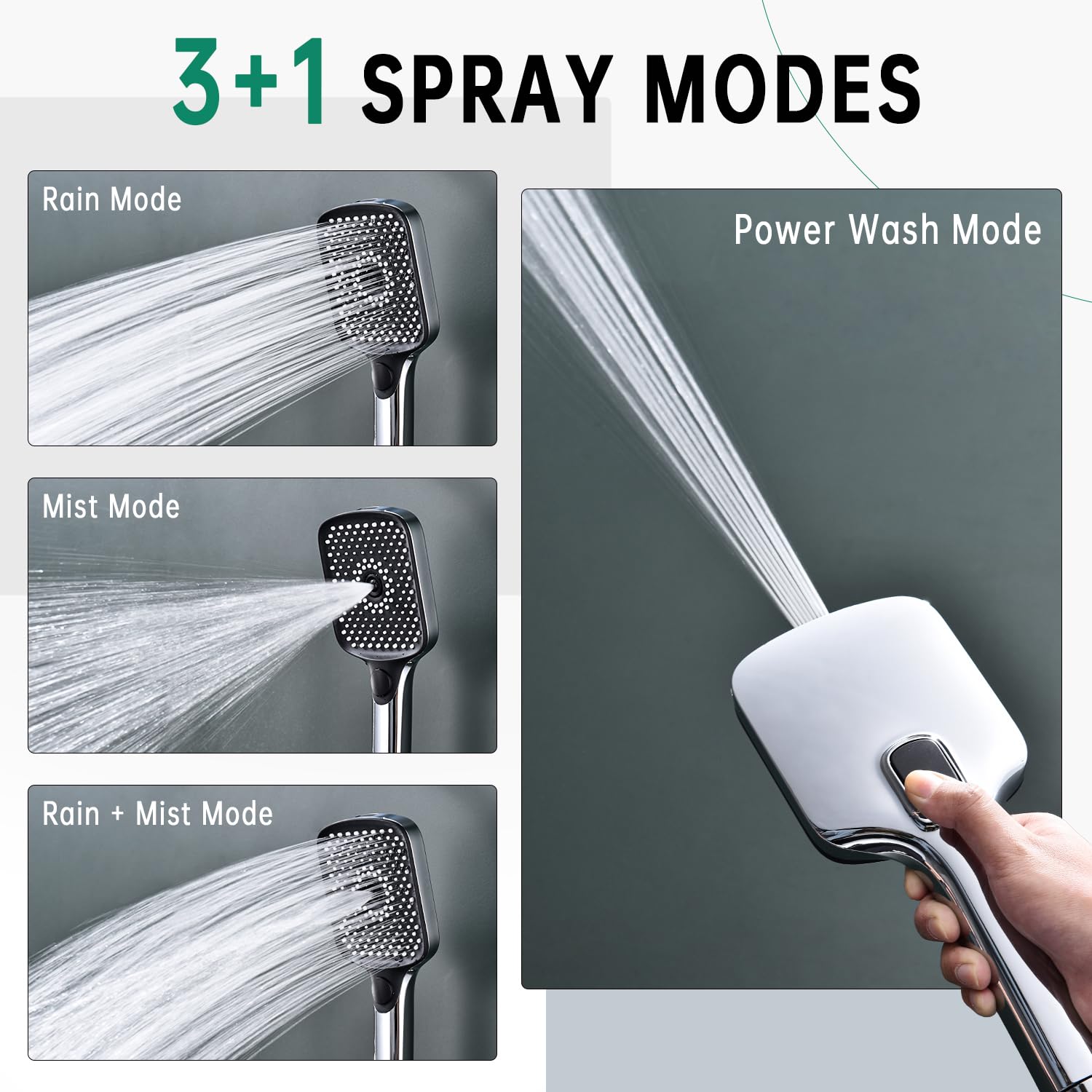 V-Frankness 13-Inch Shower Heads with Multi-Function Handheld Sprayer Combo, 3-Way Metal Extended Diverter with Holder and Metal Adjustable Curved Shower Extension Arm, Extra Long Hose Chrome