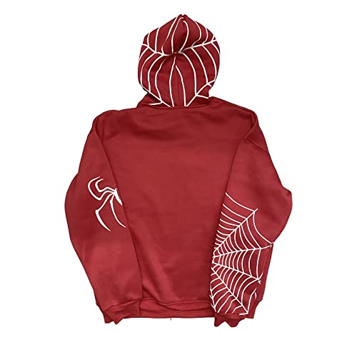 Passec Women Y2K Zip Up Hoodie Spider Web Graphic Print Oversized Sweatshirt Skeleton Jackets Aesthetic Gothic Streetwear