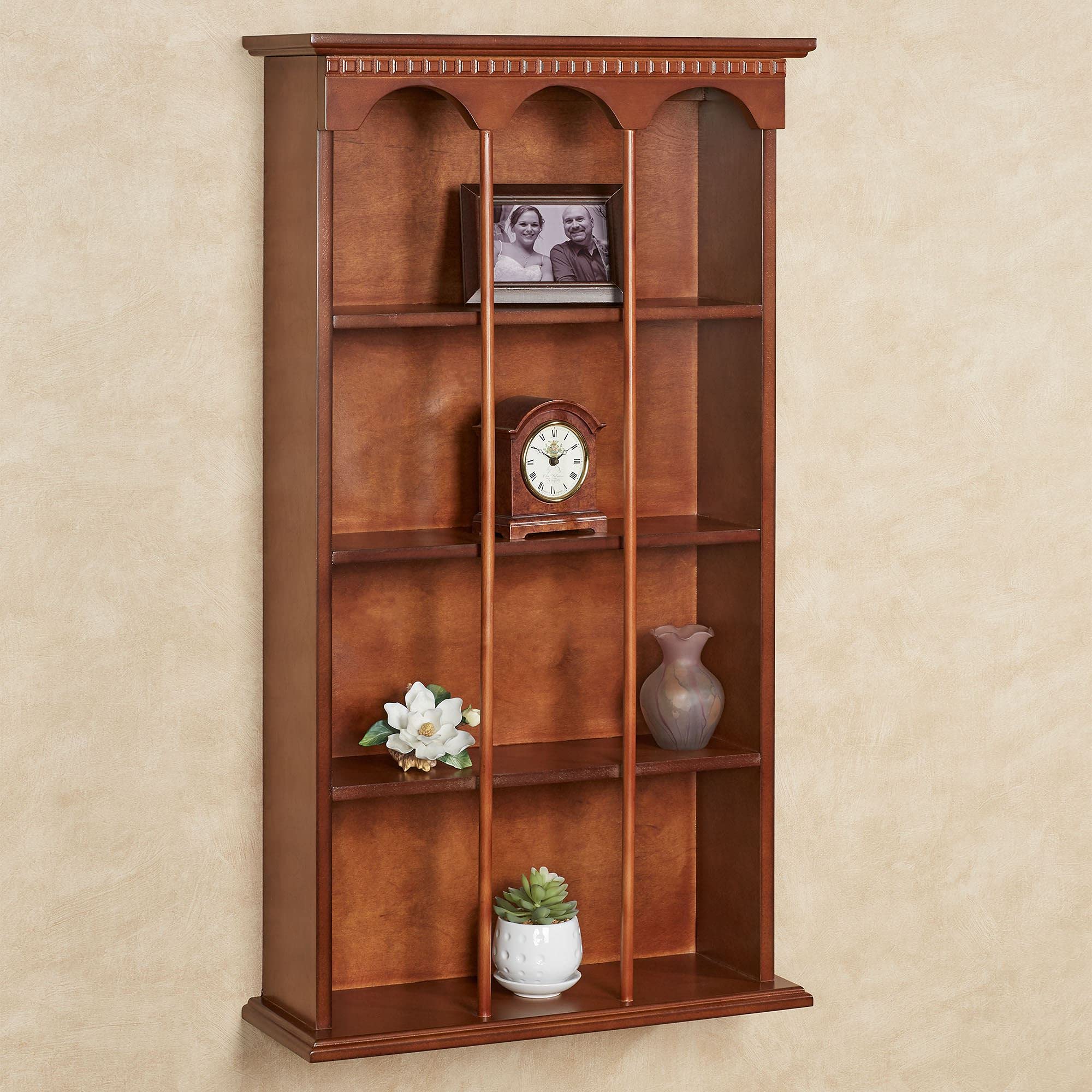 Touch of Class Mackenzie Windsor Oak Vertical Curio Shelf - Handcrafted Wood - Traditional Style Decor - Elegant Display for Bedroom, Kitchen, Living Room, Foyer - 36 Inches High