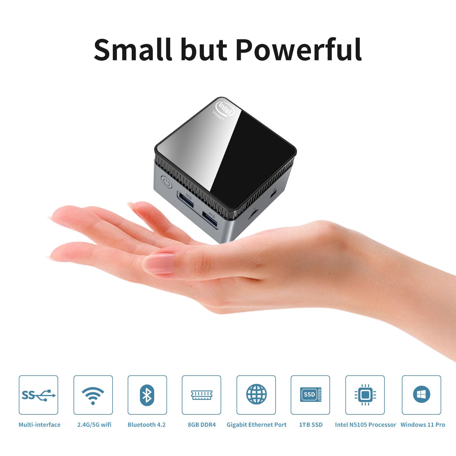 Mini PC Windows 11 Pro,8GB DDR4 RAM, 1TB SSD, Intel 11th Gen CPU N5105 Mini PC, Mini Desktop Computer Support 4K@60Hz Dual Display,WiFi 2.4G/5G,BT4.2,USB 3.0,Gigabit Ethernet&Cooling Fan