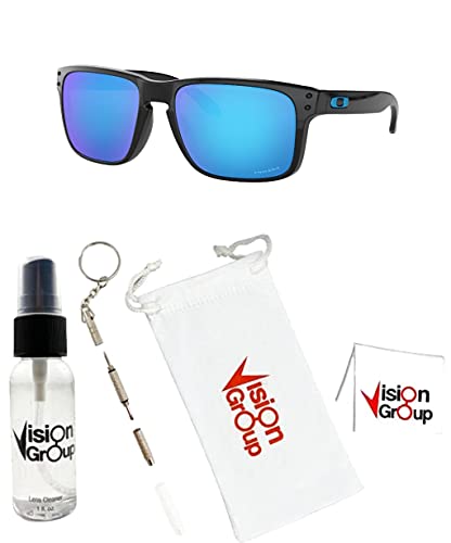 Oakley OO9102 Holbrook Sunglasses+ Vision Group Accessories Bundle for mens (Polished Black/Prizm Sapphire (9102F5)