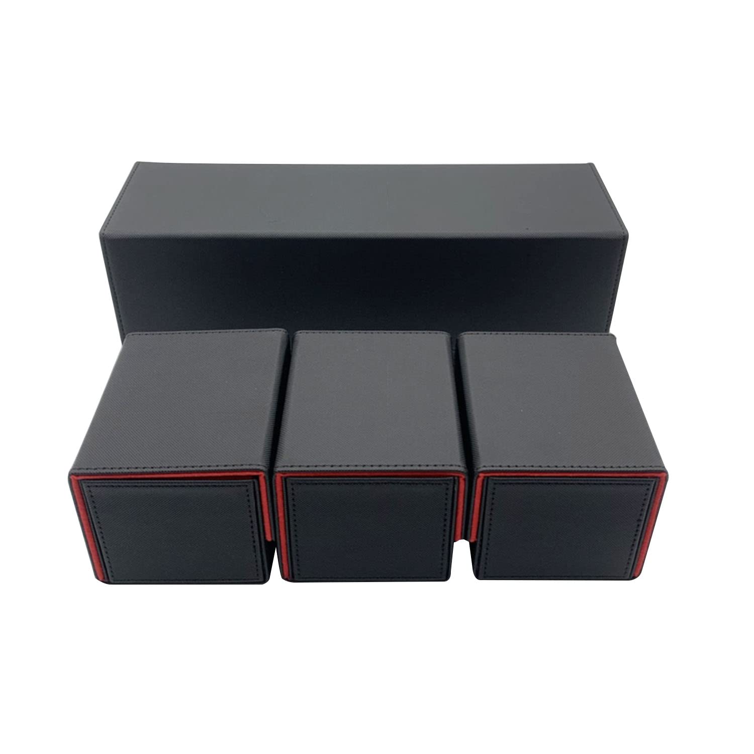 Maoping Card Deck Box,4 Pack Deck Box Magnetic Closure Leather Deck Game Boxes 400 + 300 Card Storage Capacity,Black Red for Collectible Playing Card Box, Trading Card, Magic Cards, Sports Cards, 700