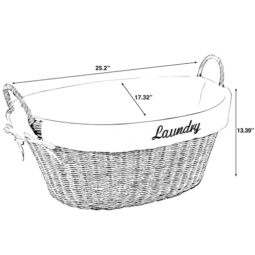 Rattan Laundry Basket with Handles and White Cotton Removable Lining, Natural