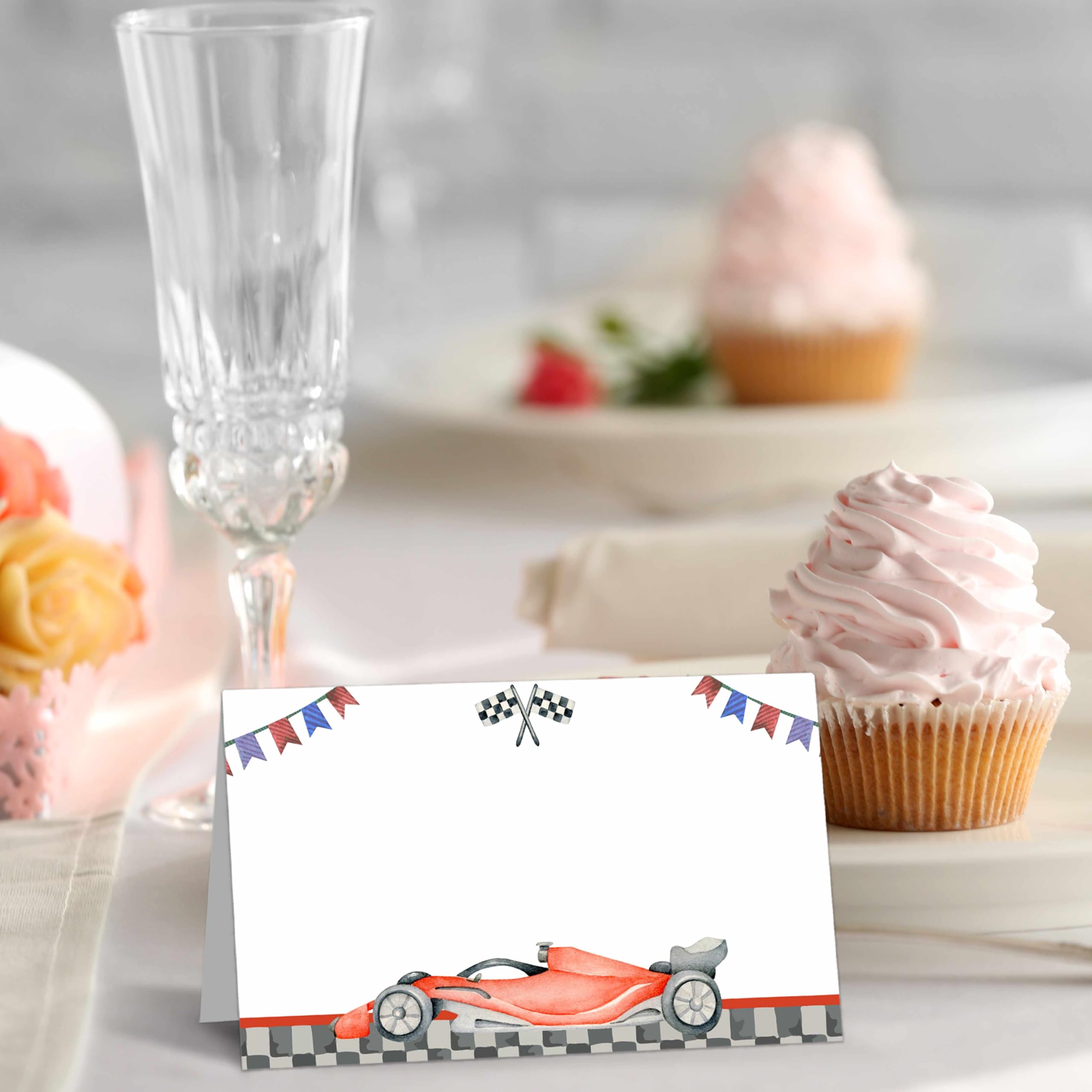 Race Car Place Cards, Racing Car Table Place Card For Birthday Baby Shower Dinner Wedding, Tent Name Place Cards For Table Setting, 25 Pack(04)