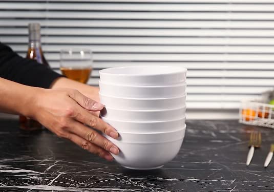 Lechoo Melamine Cereal Bowls - 23oz White Dinnerware Soup Bowls, Set of 6,Unbreakable 6PCS Salad Bowls,Dishwasher Safe,White