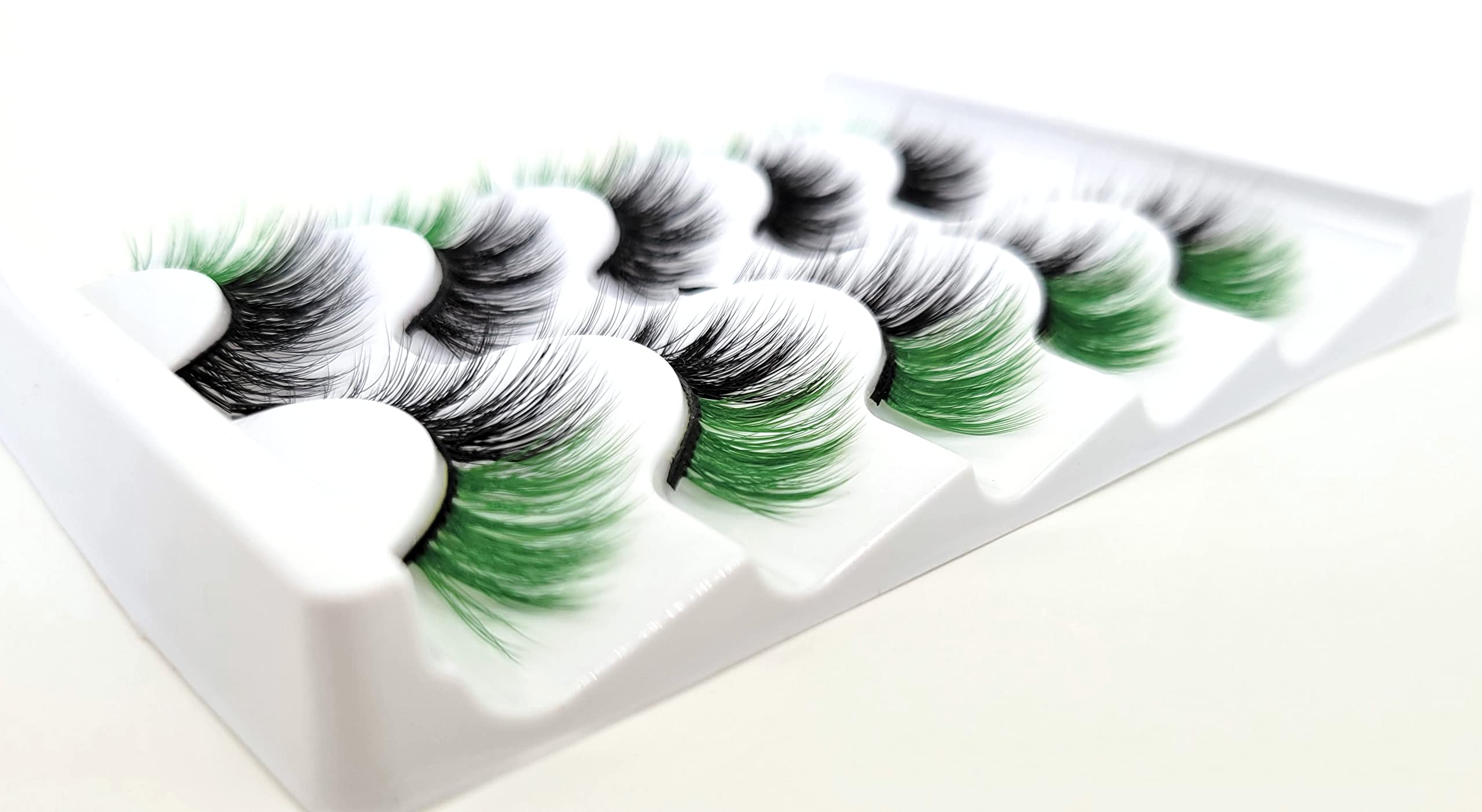 MISSLADY 16mm 5 Pairs Pack 3D Faux Mink Eyelashes with Green Ends Colored Lashes (FM-205, 8-16mm, Black with Green Ends, 5 Pairs)